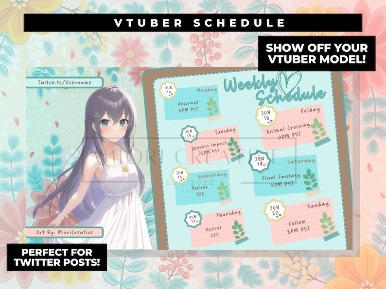 Spring Vtuber Stream Schedule Template Teal Vtuber Schedule - Etsy