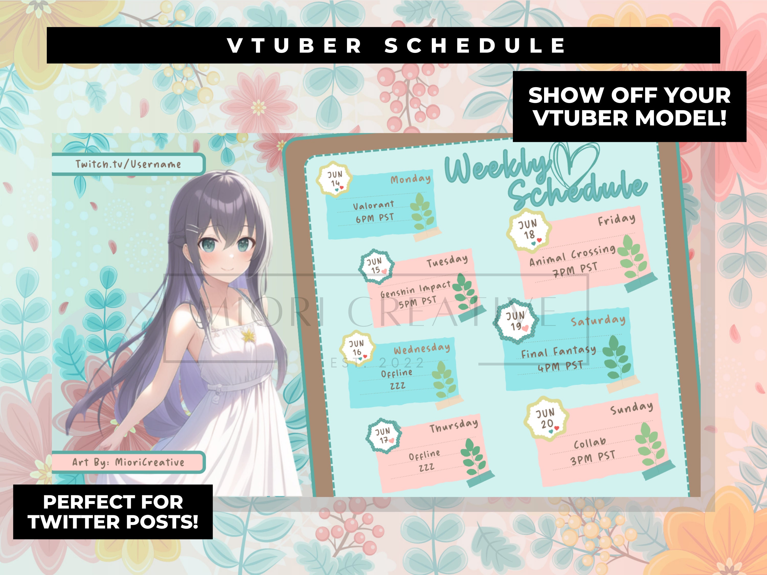 Spring Vtuber Stream Schedule Template Teal Vtuber Schedule - Etsy