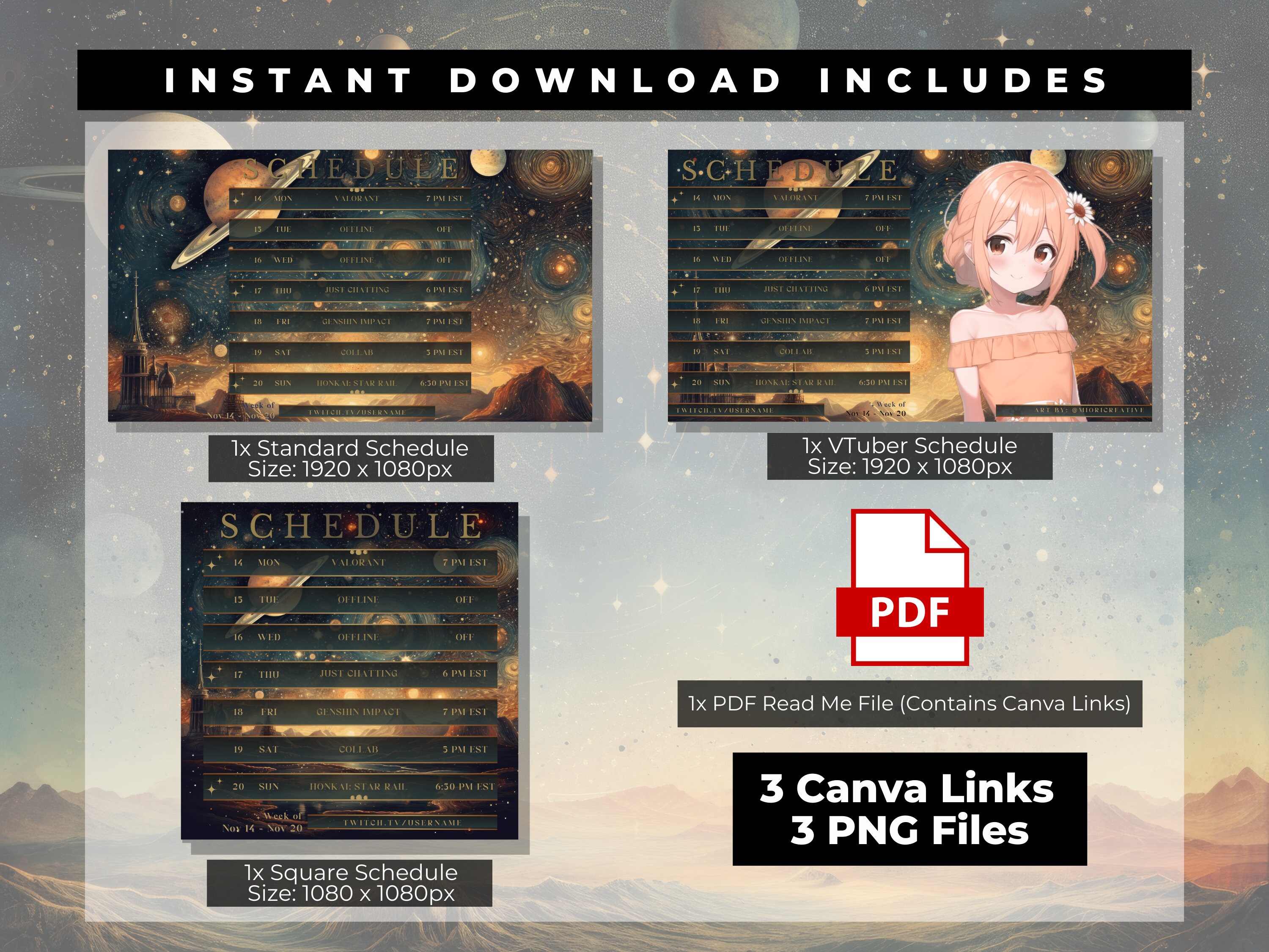 Space Vtuber Stream Schedule Template Alien Twitch Assets Star - Etsy