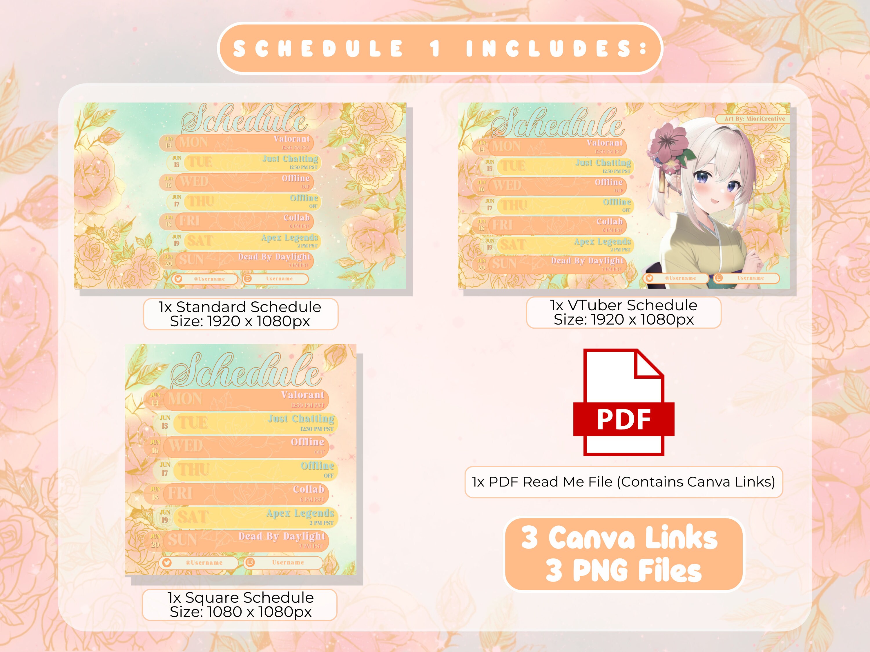 2-pack Spring Vtuber Schedule Template Yellow Vtuber Streaming Schedule ...