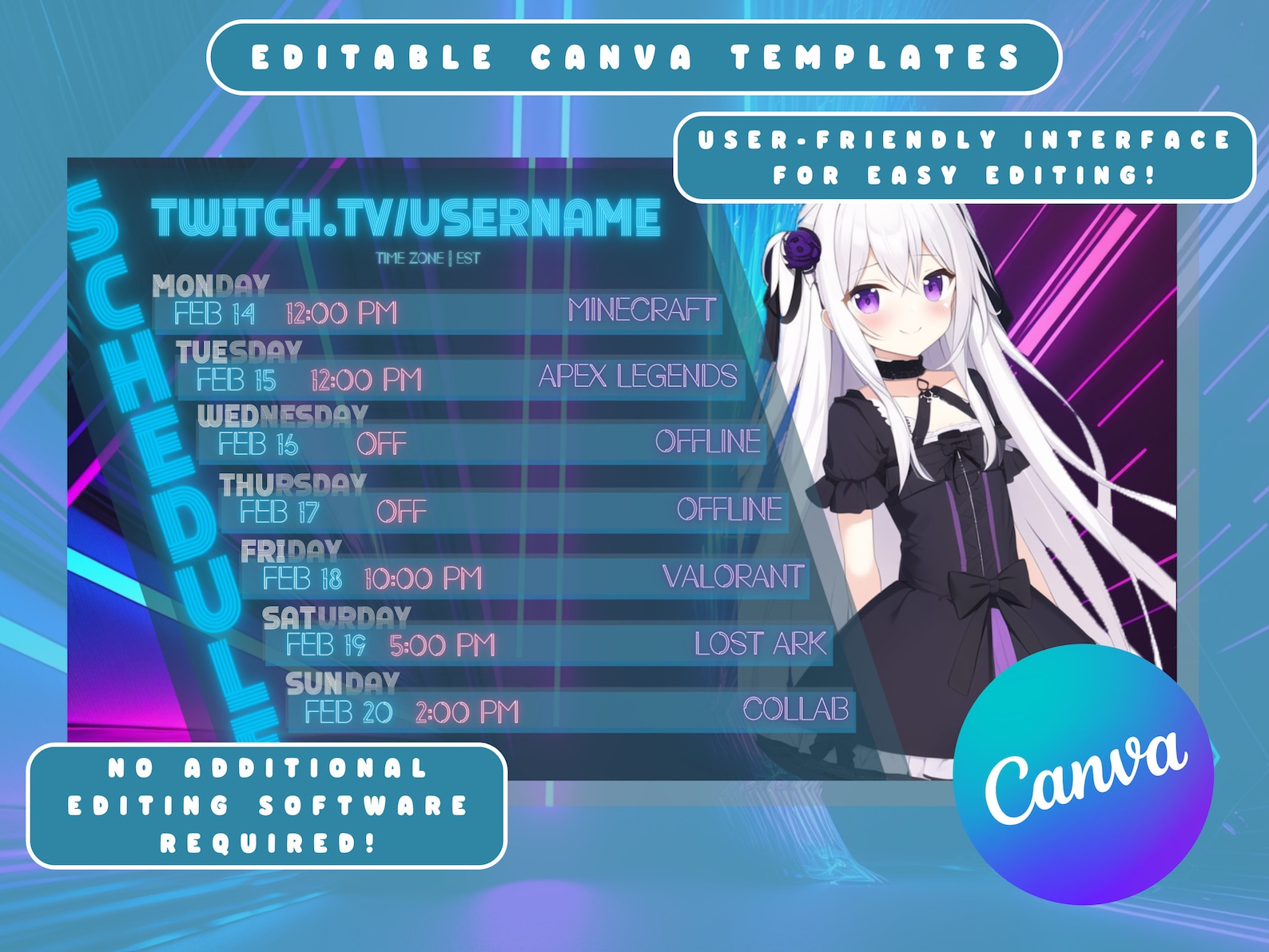 Neon Vtuber Schedule Template Vtuber Schedule Purple Twitch - Etsy