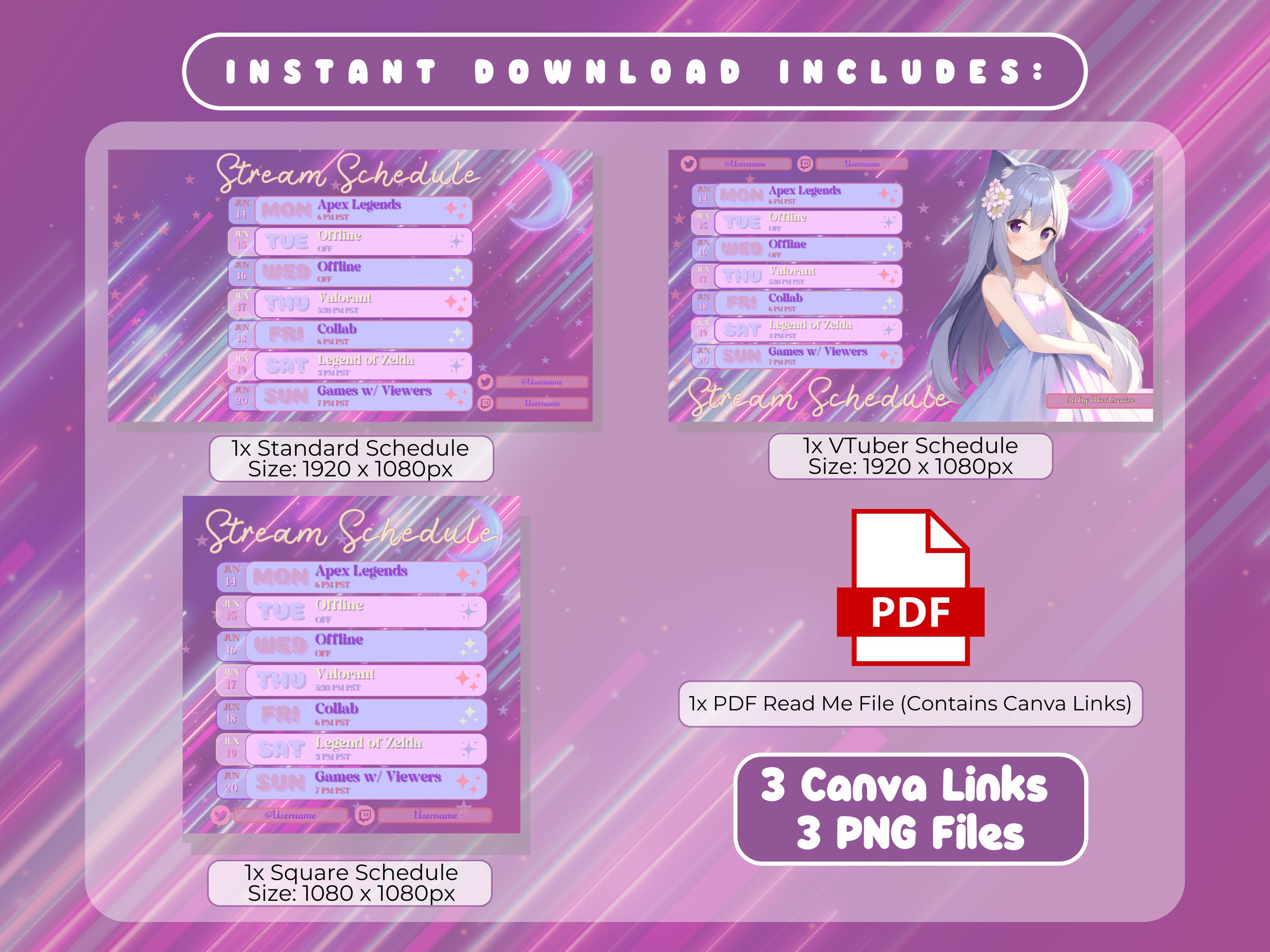 Pink Lunar Vtuber Schedule Template Vtuber Stream Schedule - Etsy