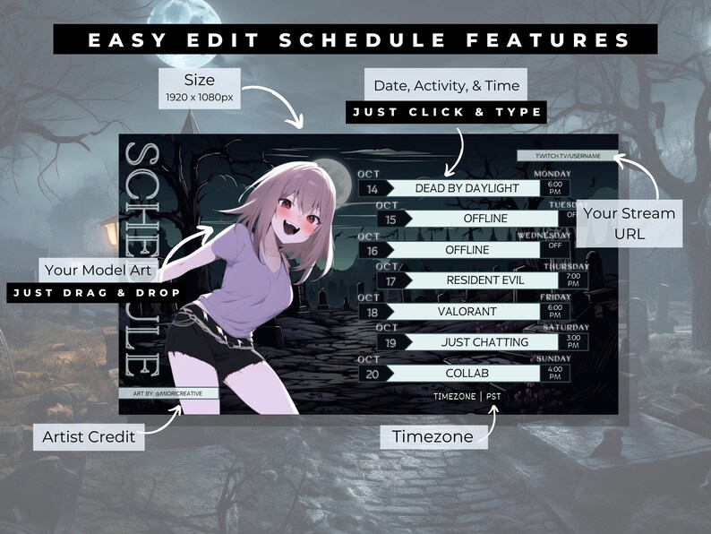 Spooky Vtuber Stream Schedule Template: Gothic Halloween Theme (canva ...
