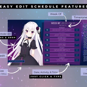 Vtuber Stream Schedule Template: Space Twitch Overlay (canva Template ...