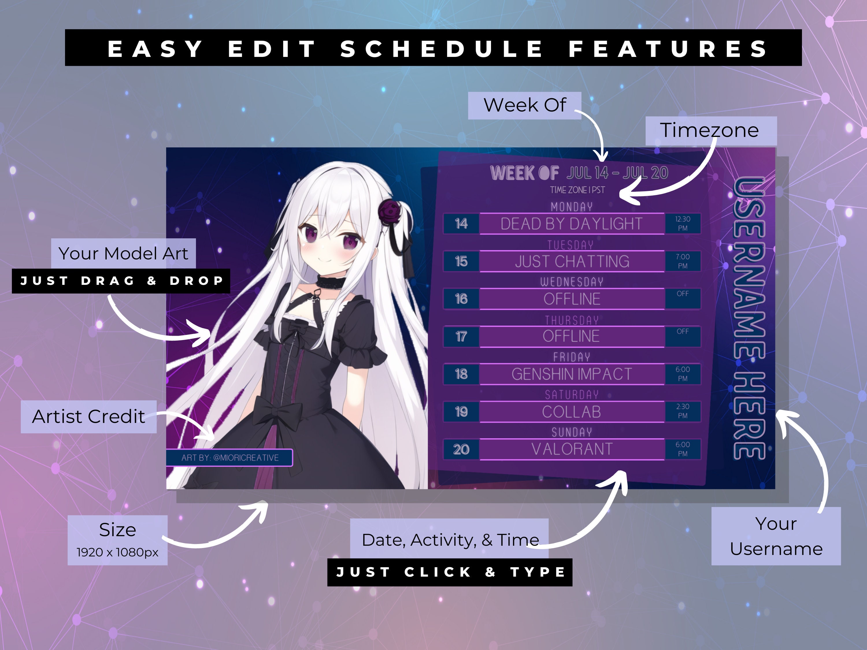 Vtuber Stream Schedule Template Space Twitch Schedule Twitch - Etsy Canada