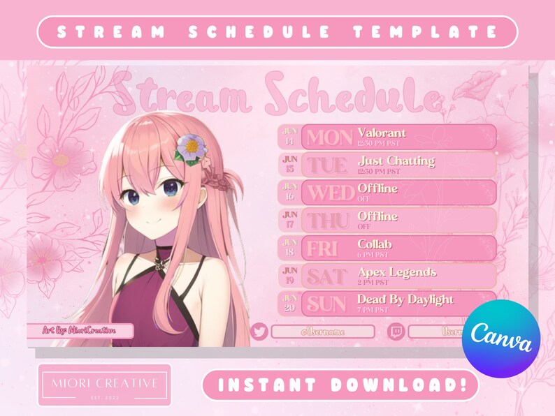 Spring Vtuber Schedule Template Pink Vtuber Stream Schedule - Etsy Canada