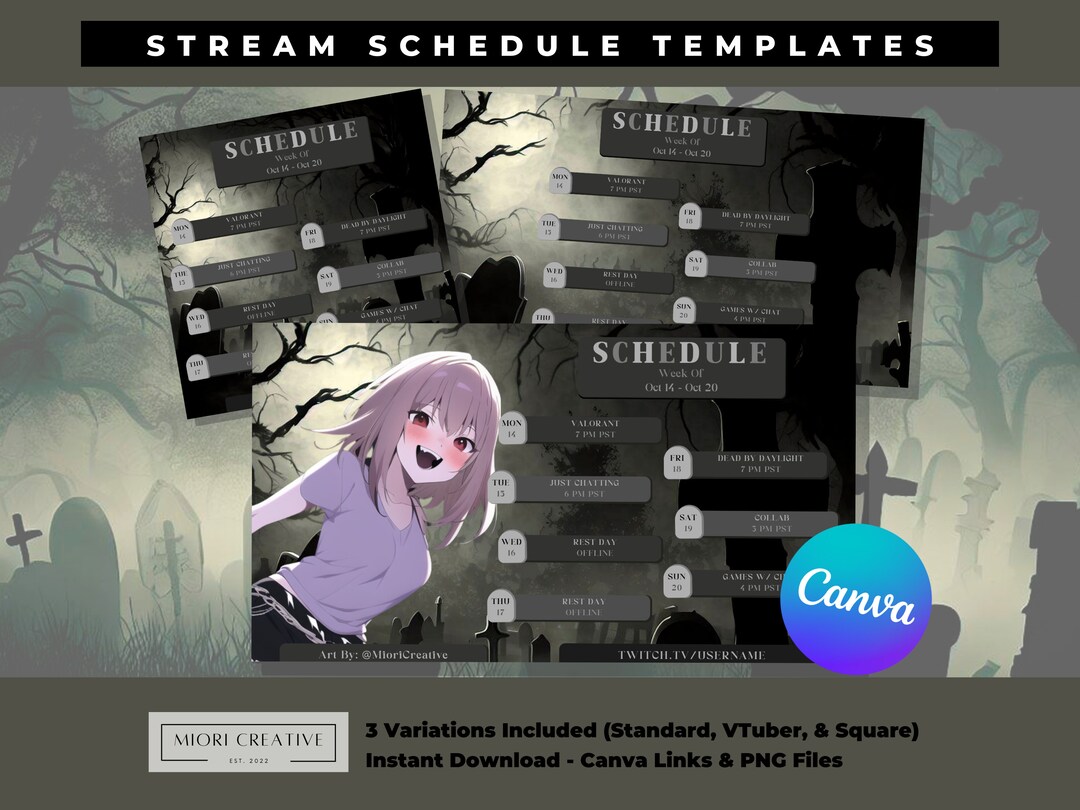 Gothic Vtuber Stream Schedule Template: Dark Twitch Asset (canva ...