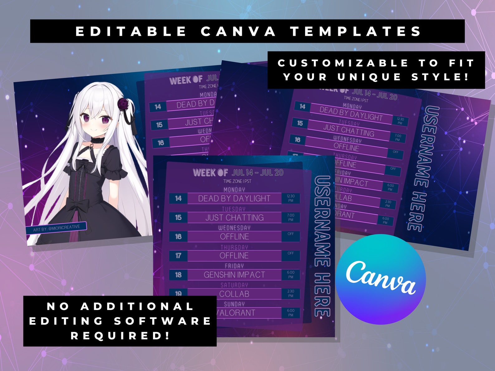Vtuber Stream Schedule Template: Space Twitch Overlay (canva Template ...