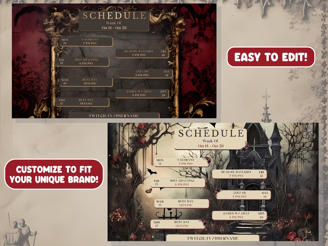 Gothic Vtuber Stream Schedule Template: Dark Spooky Theme (canva ...
