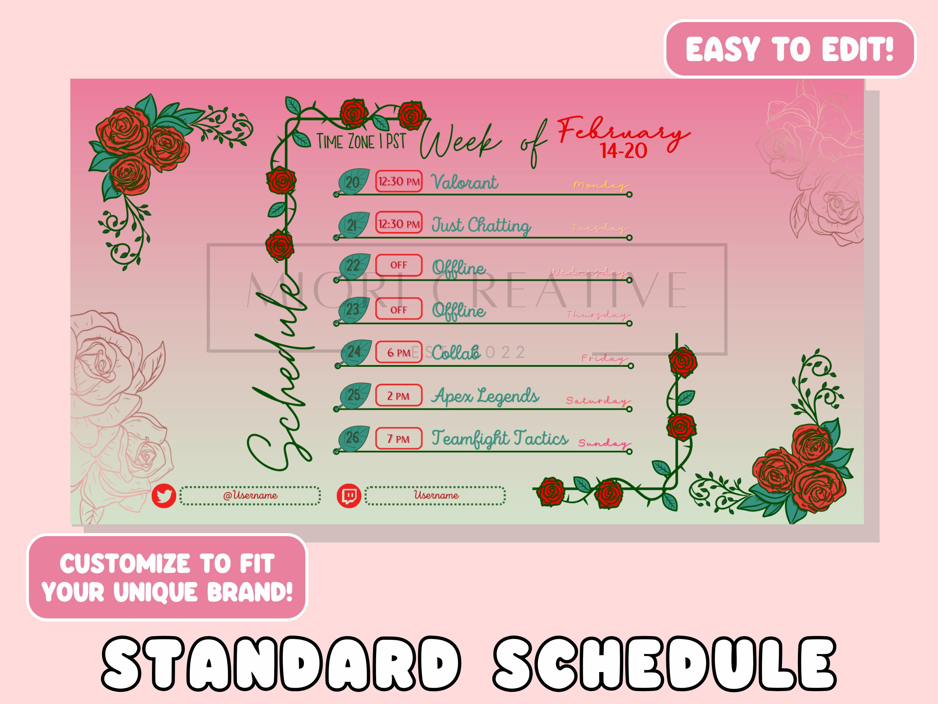 Rose Vtuber Schedule Template Stream Schedule Vtubers Stream - Etsy
