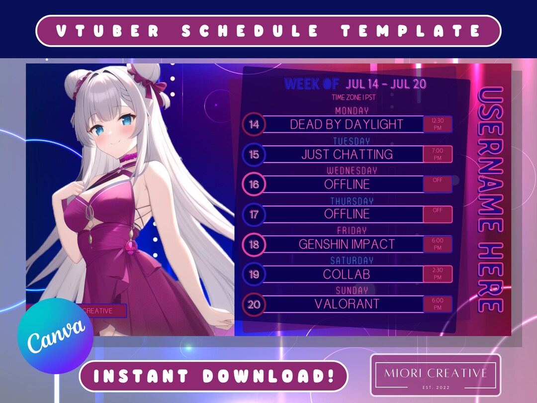 Cyber Vtuber Twitch Assets Vtuber Stream Schedule Template Live Stream ...