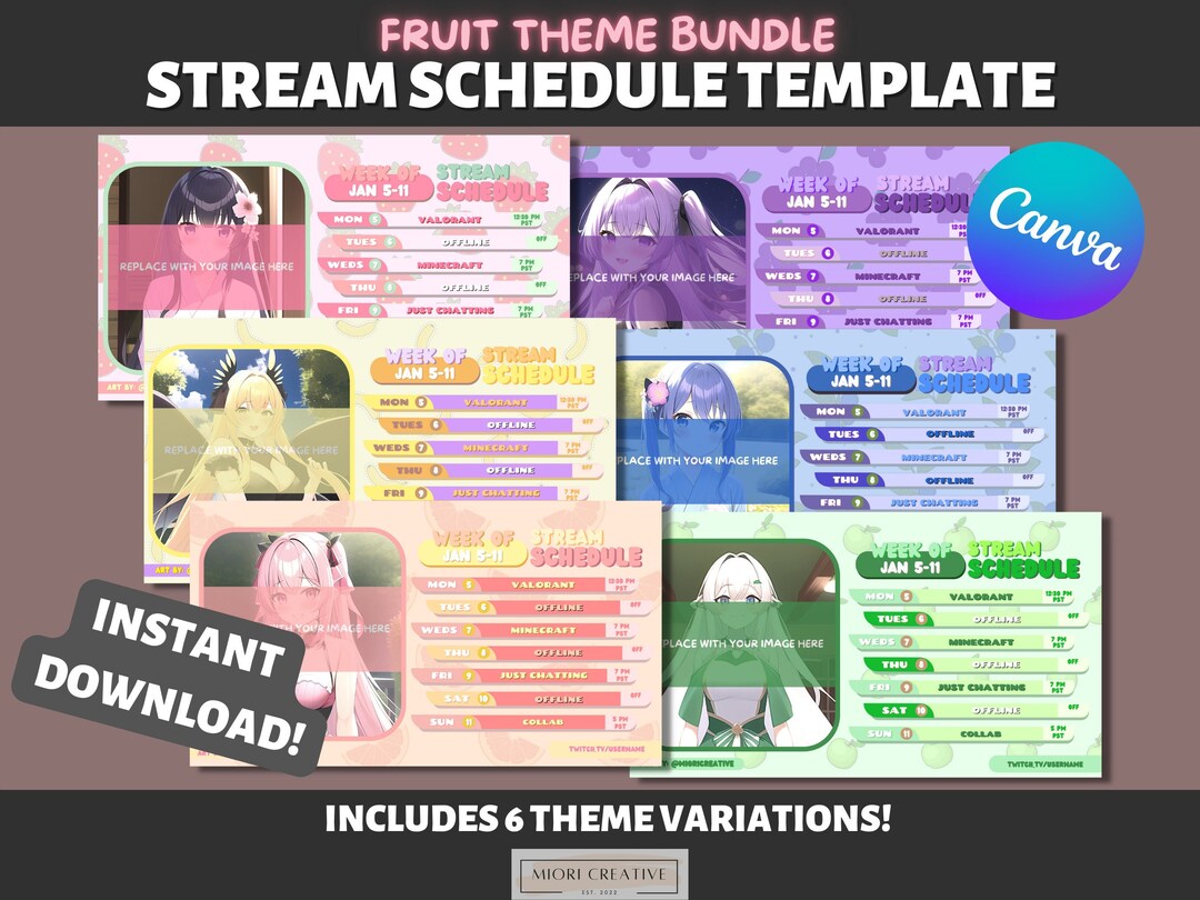 Vtuber Schedule Template Bundle 6-pack Fruit Theme Twitch - Etsy