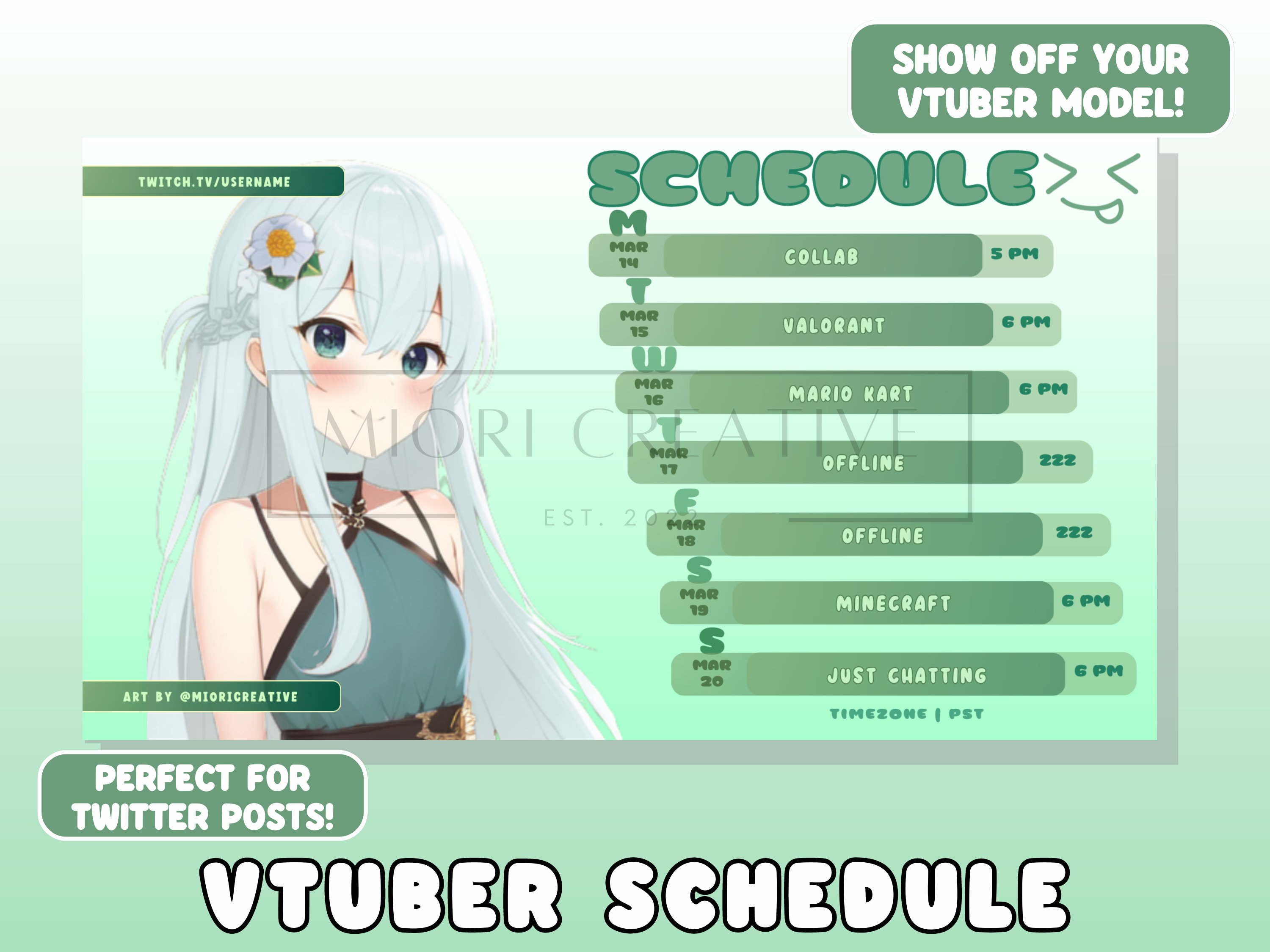 Vtuber Schedule Template Twitch Schedule Green Vtuber Stream - Etsy Canada