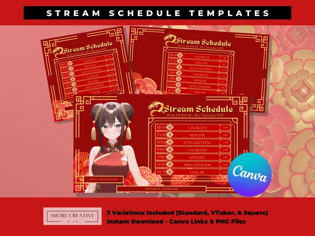 Dragon Vtuber Schedule Template Lunar New Year Stream Asset Red ...