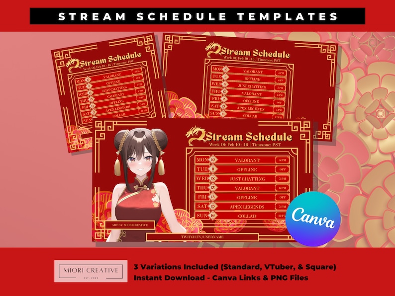 Dragon Vtuber Schedule Template Lunar New Year Stream Asset Red ...