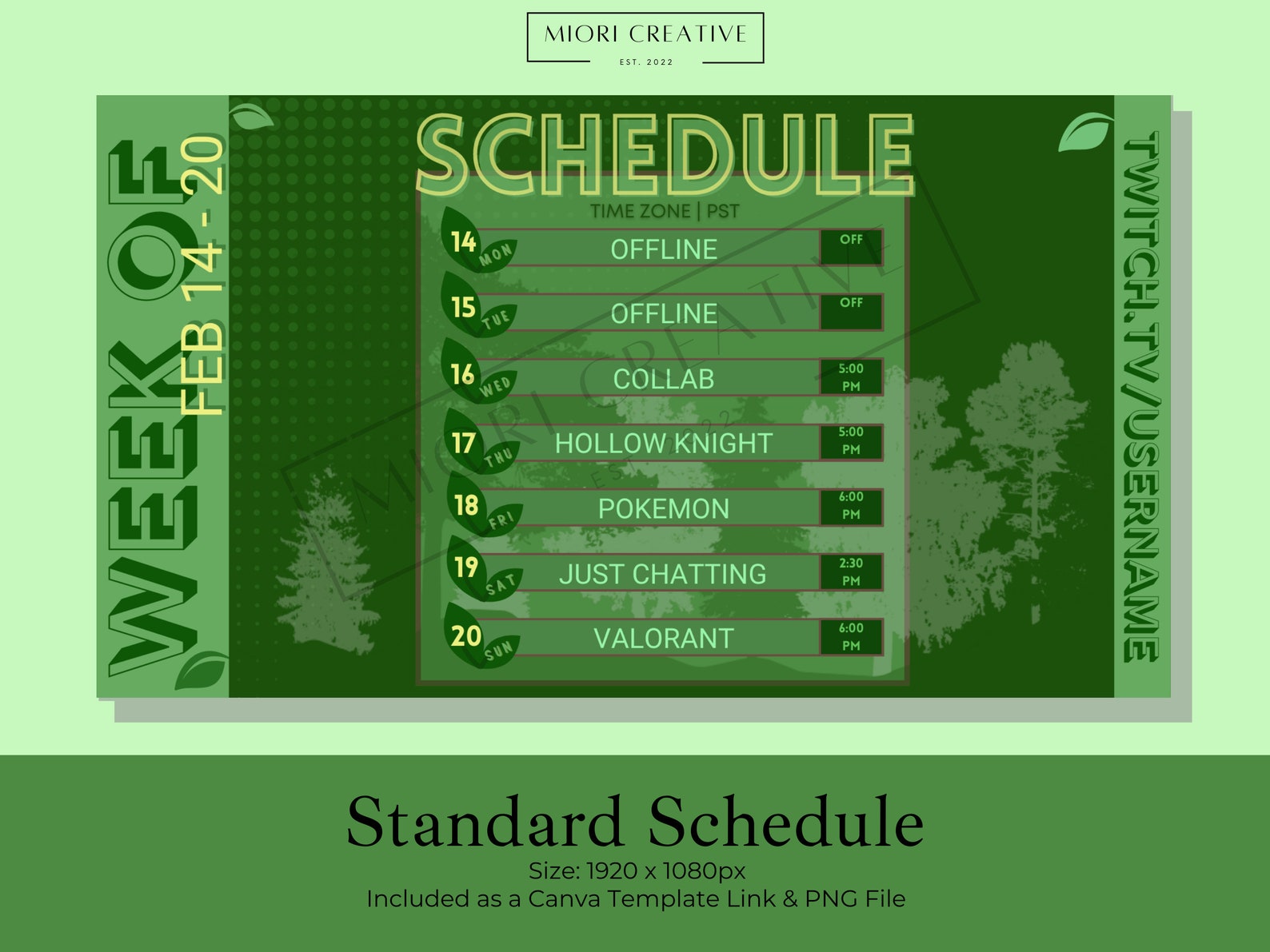 Green Pngtuber Schedule Template Leaf Vtuber Stream Schedule - Etsy Canada