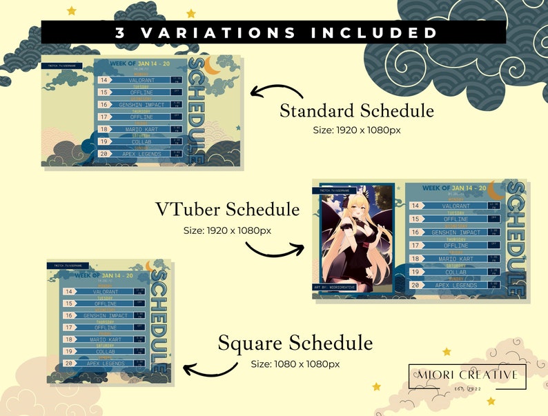 Moon Vtuber Schedule Template Yellow Star Vtuber Schedule - Etsy