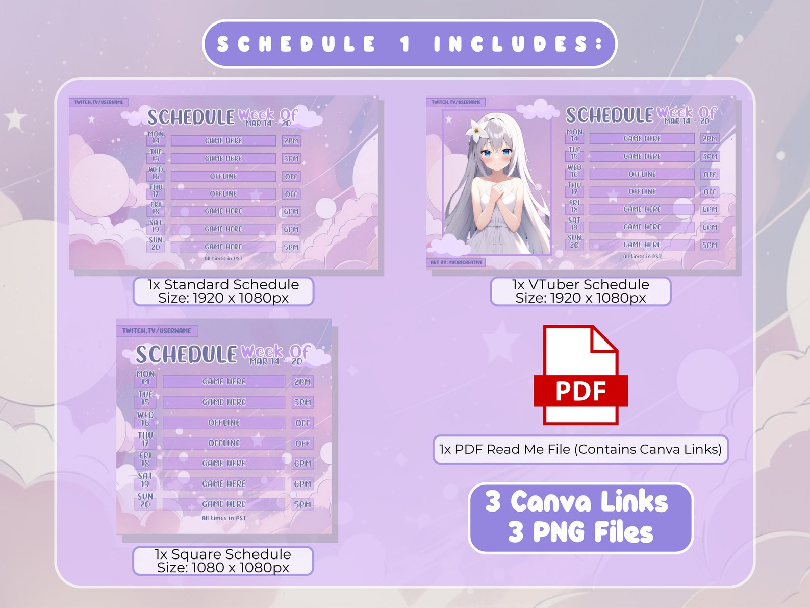4-pack Pastel Vtuber Schedule Template Purple Vtuber Stream - Etsy