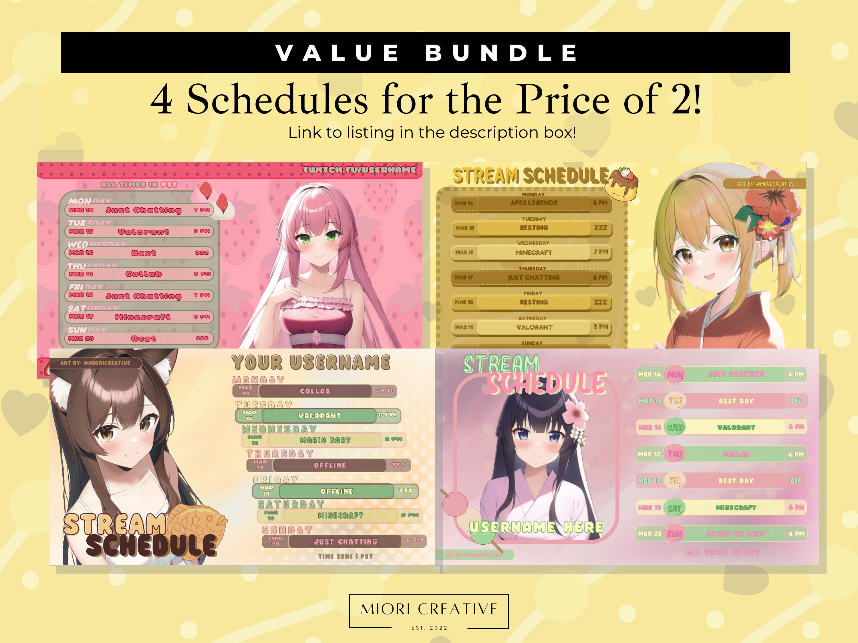 Yellow Vtuber Schedule Template Cute Vtuber Twitch Schedule - Etsy