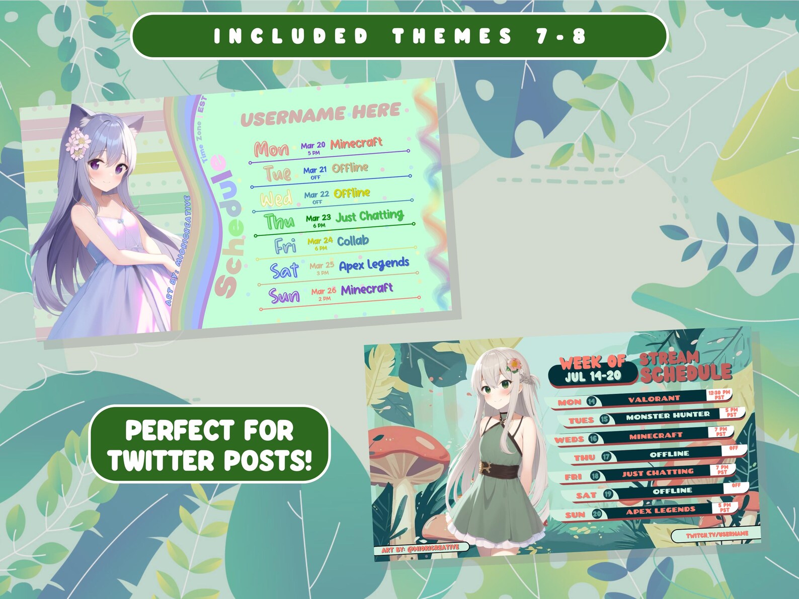 Green Vtuber Stream Schedule Templates: 10-pack Canva Bundle (digital ...