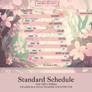Spring Vtuber Schedule Template Pink Vtuber Stream Schedule - Etsy