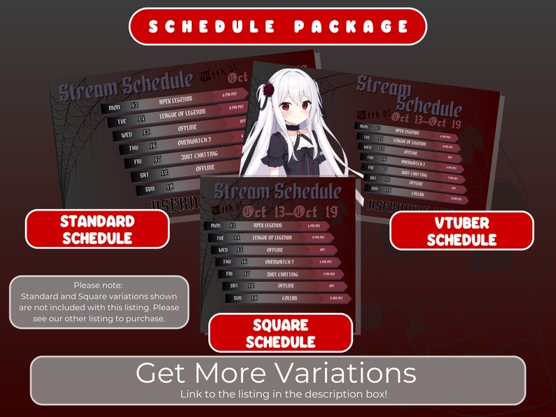 Goth Vtuber Schedule Dark Vtuber Stream Schedule Template - Etsy