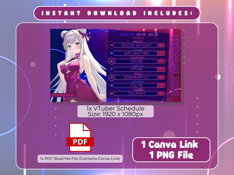 Cyber Vtuber Twitch Assets Vtuber Stream Schedule Template Live Stream ...