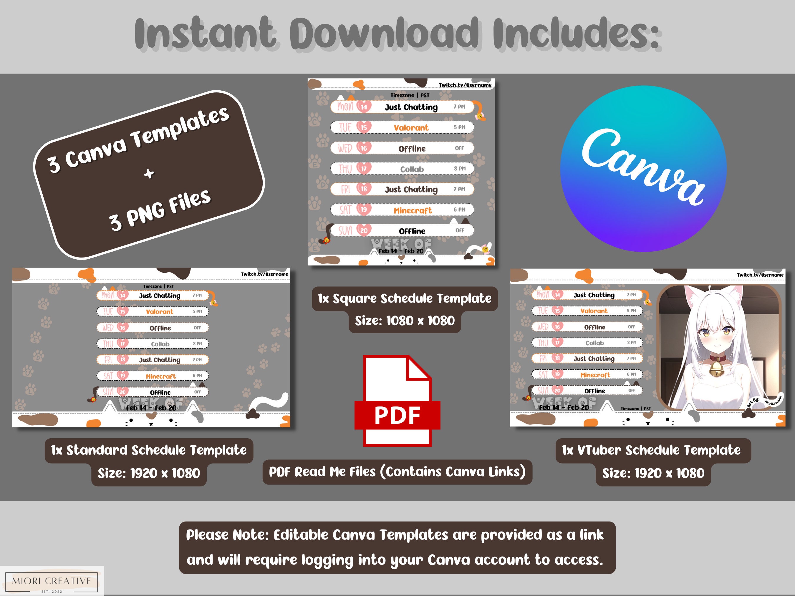 Cute Vtuber Stream Schedule Template, Kitty Vtuber Schedule, Cat Stream ...