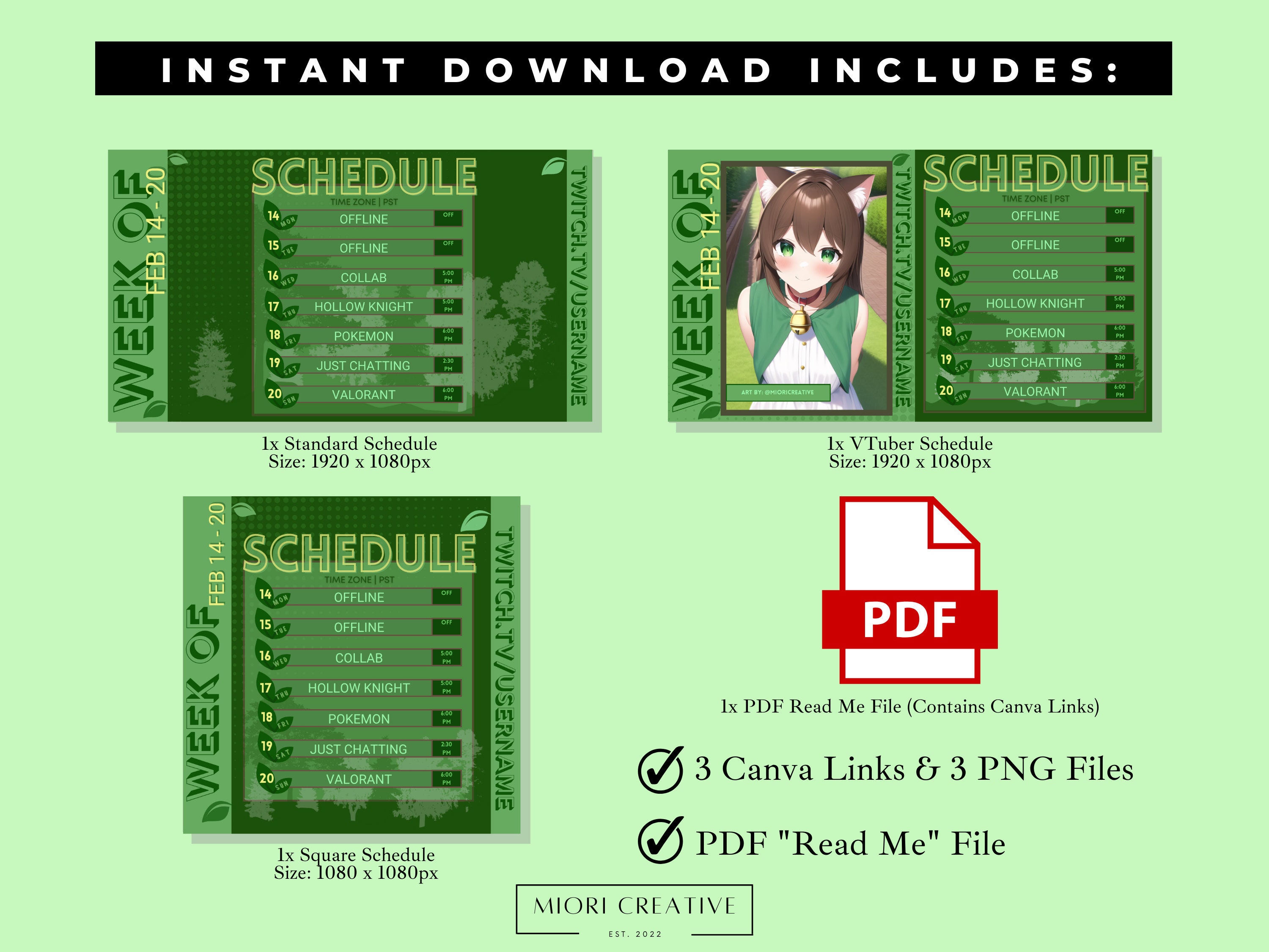 Green Pngtuber Schedule Template Leaf Vtuber Stream Schedule - Etsy Canada
