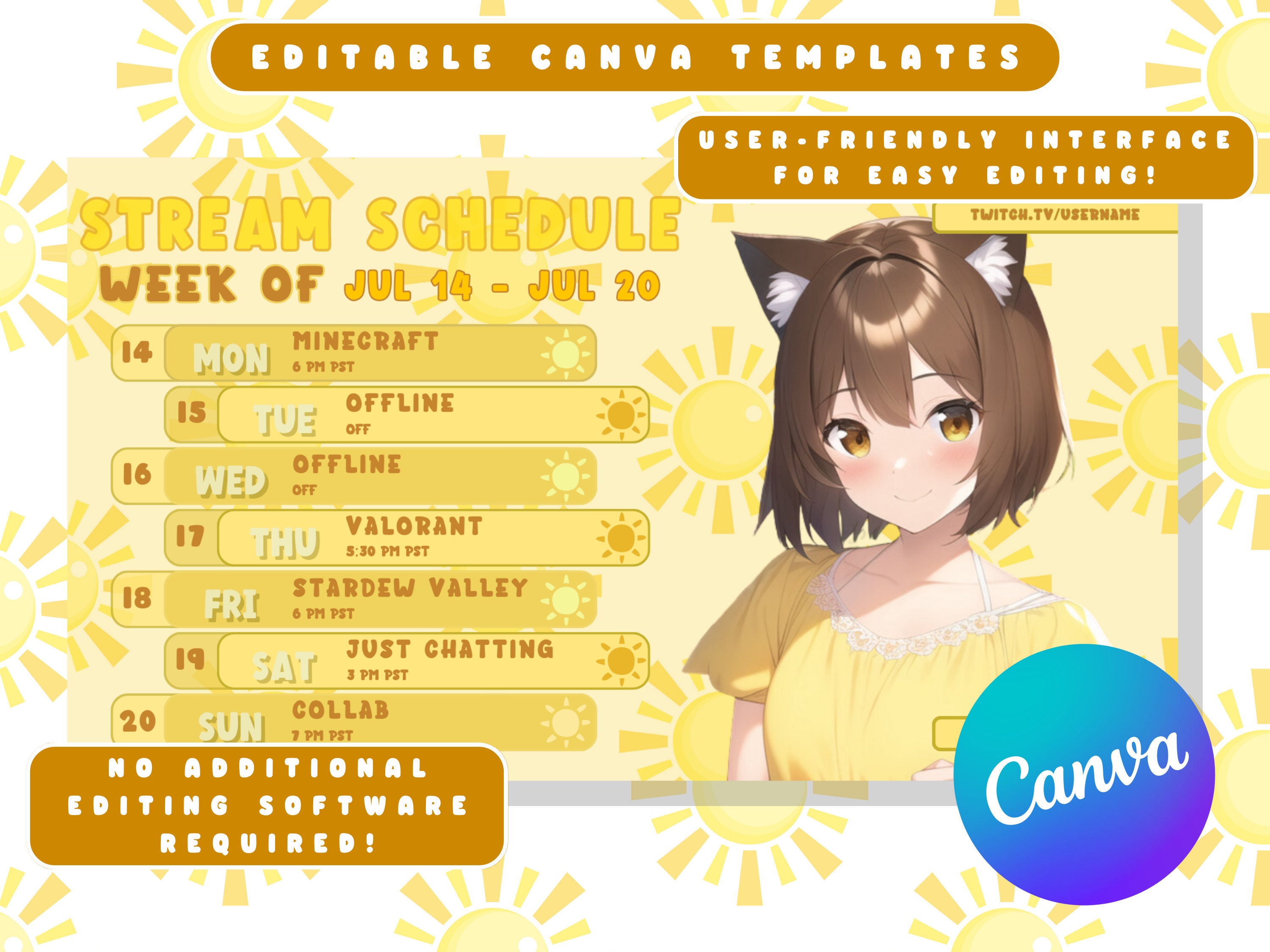 Summer Vtuber Asset Yellow Vtuber Schedule Twitch Stream Schedule ...
