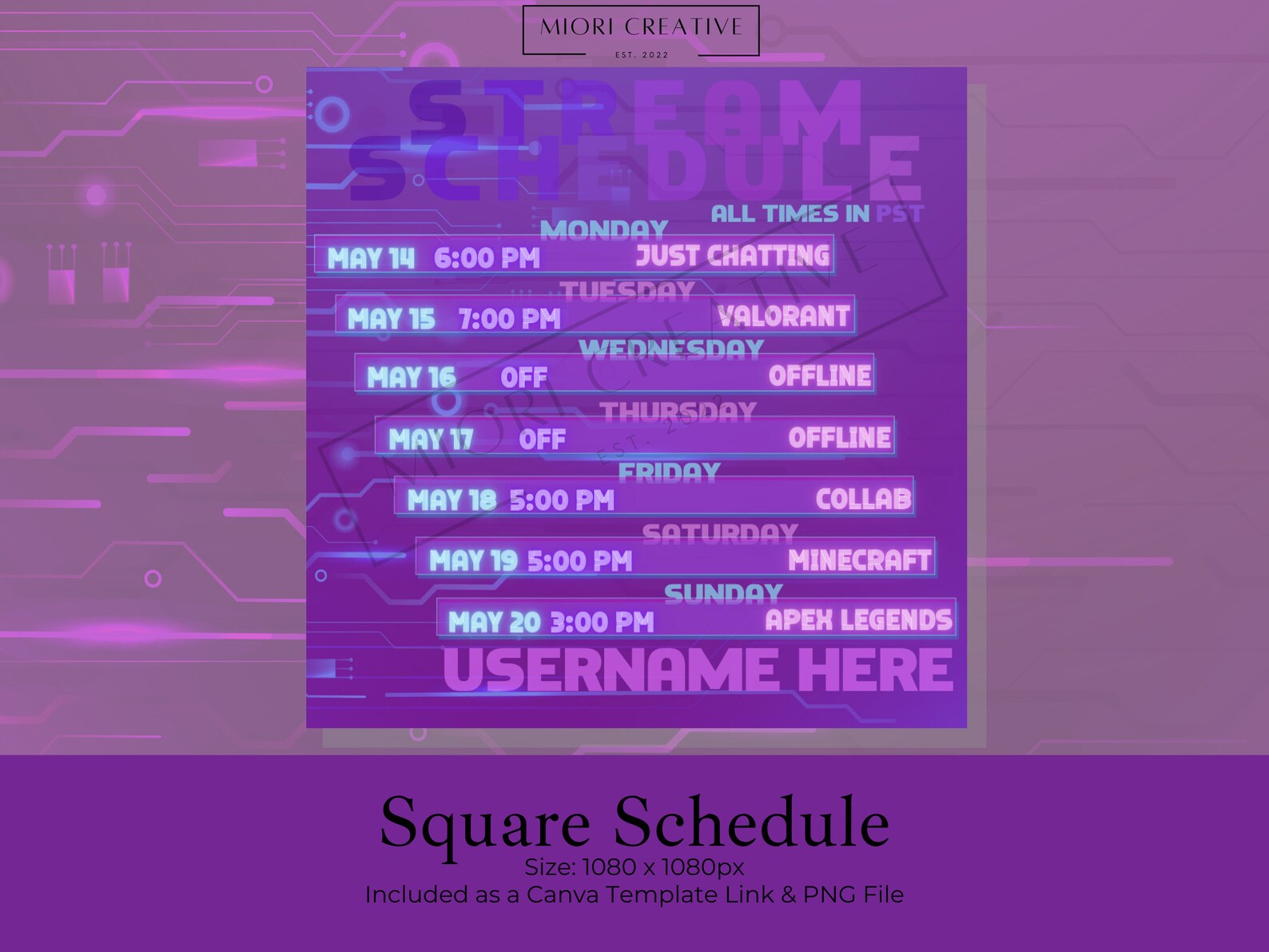 Purple Vtuber Schedule Template Vtuber Stream Schedule Vtubers - Etsy