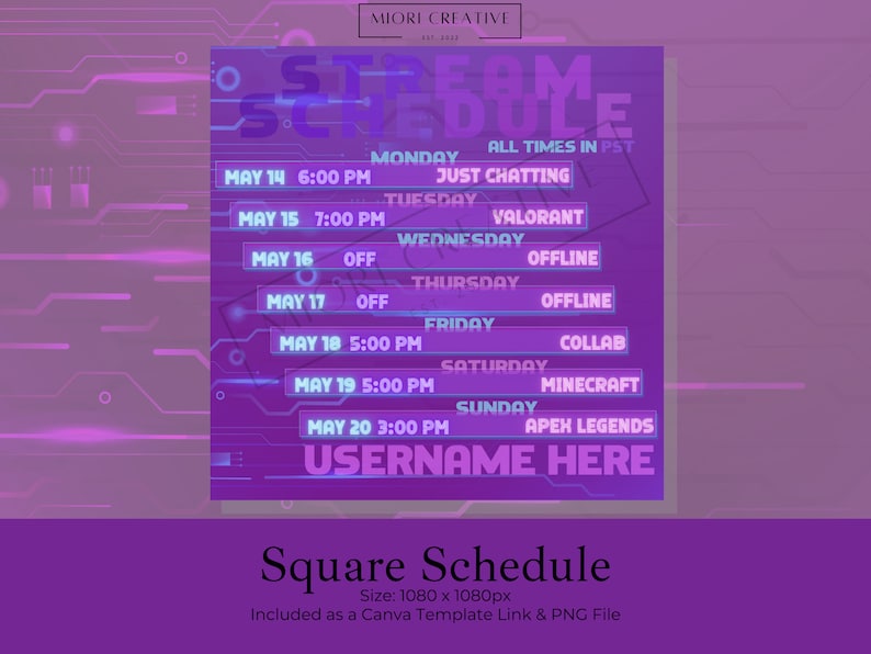 Purple Vtuber Schedule Template Vtuber Stream Schedule Vtubers - Etsy