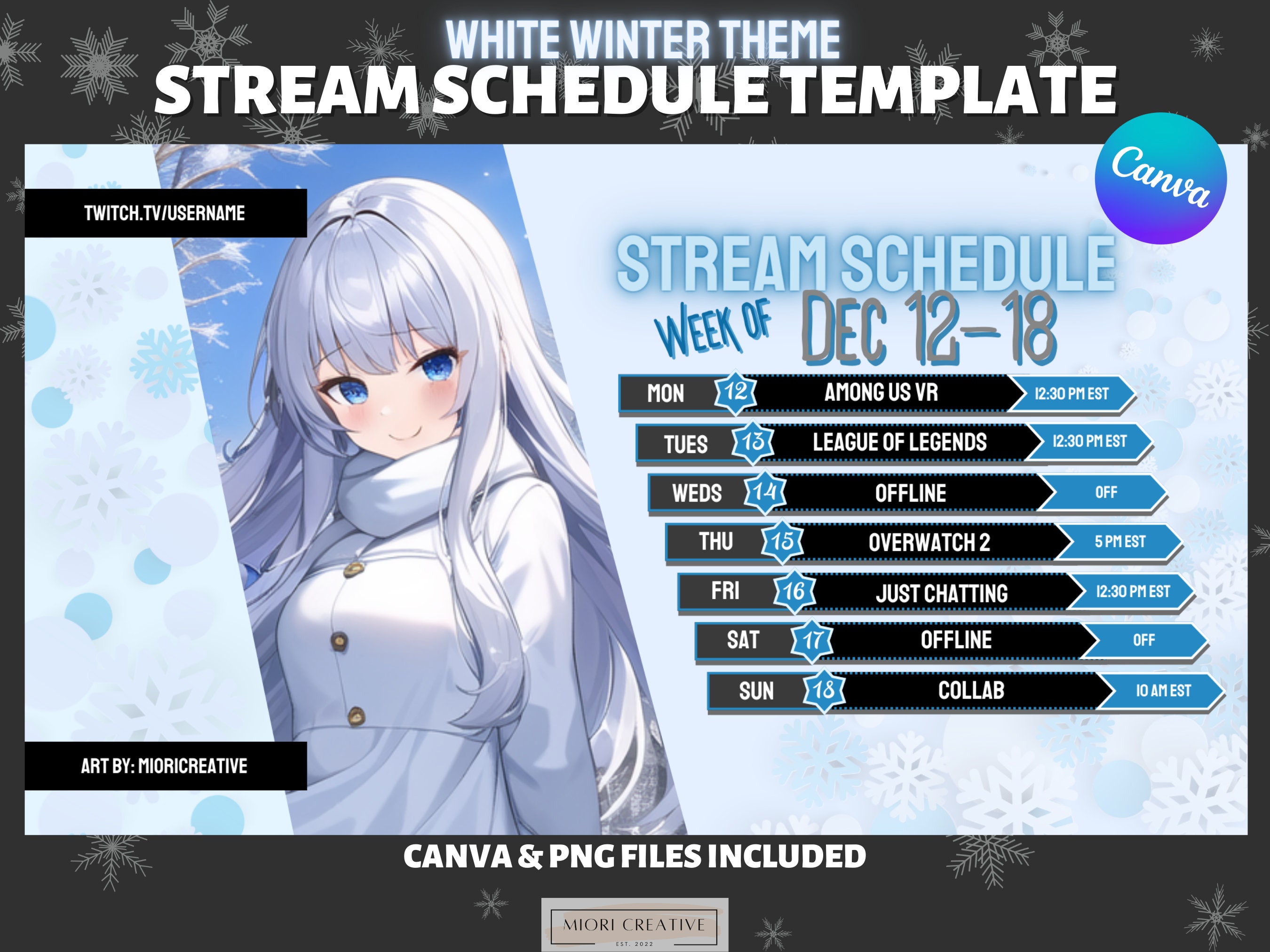 Cute Vtuber Schedule Template White Winter Vtuber Schedule - Etsy