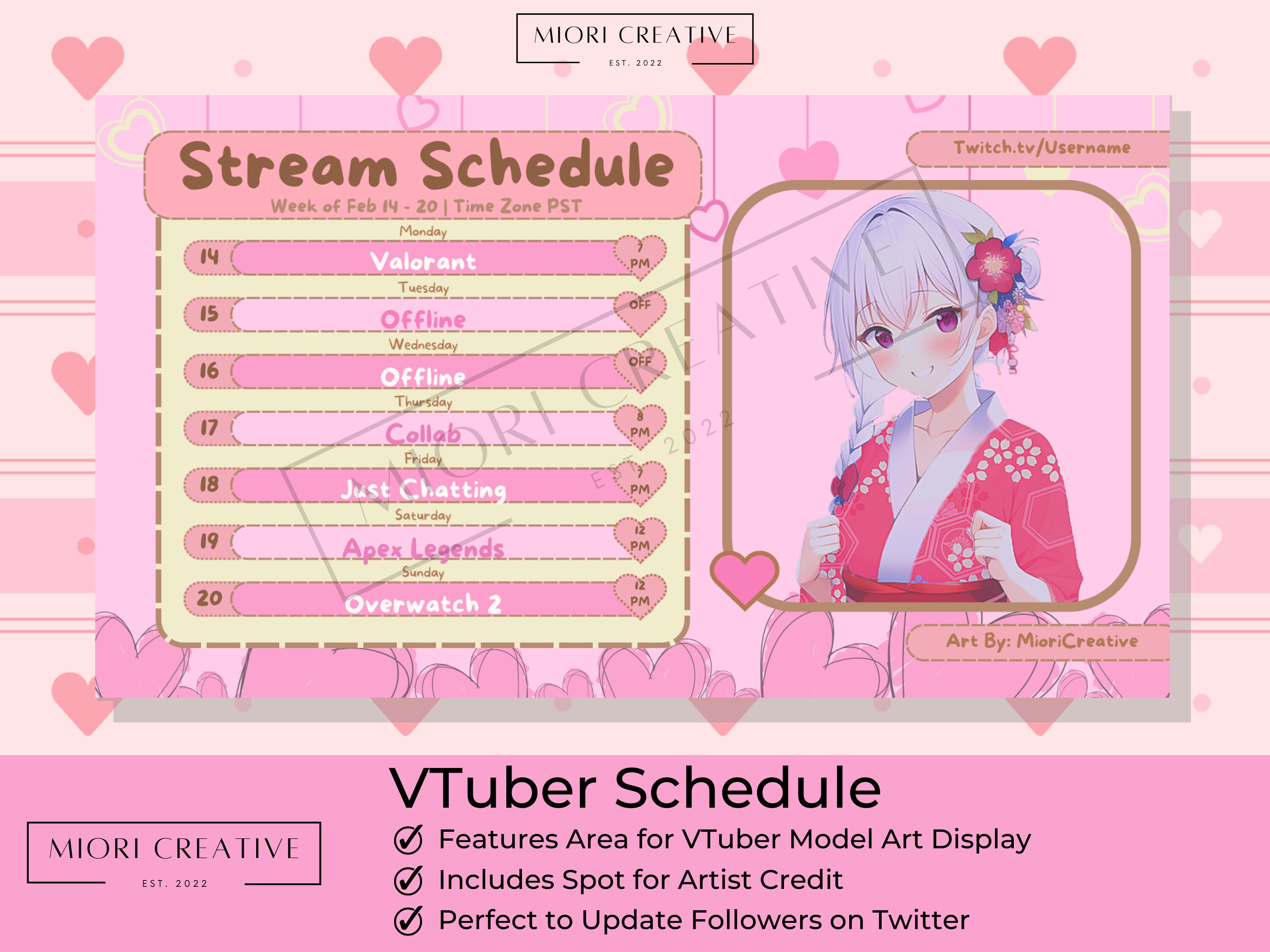 Heart Vtuber Schedule Template Pink Stream Schedule Template - Etsy Canada