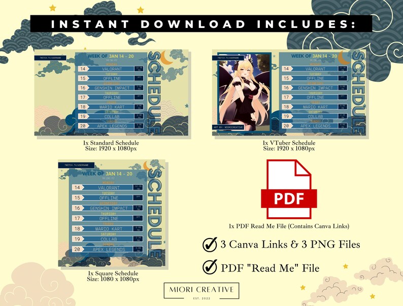 Moon Vtuber Schedule Template Yellow Star Vtuber Schedule - Etsy
