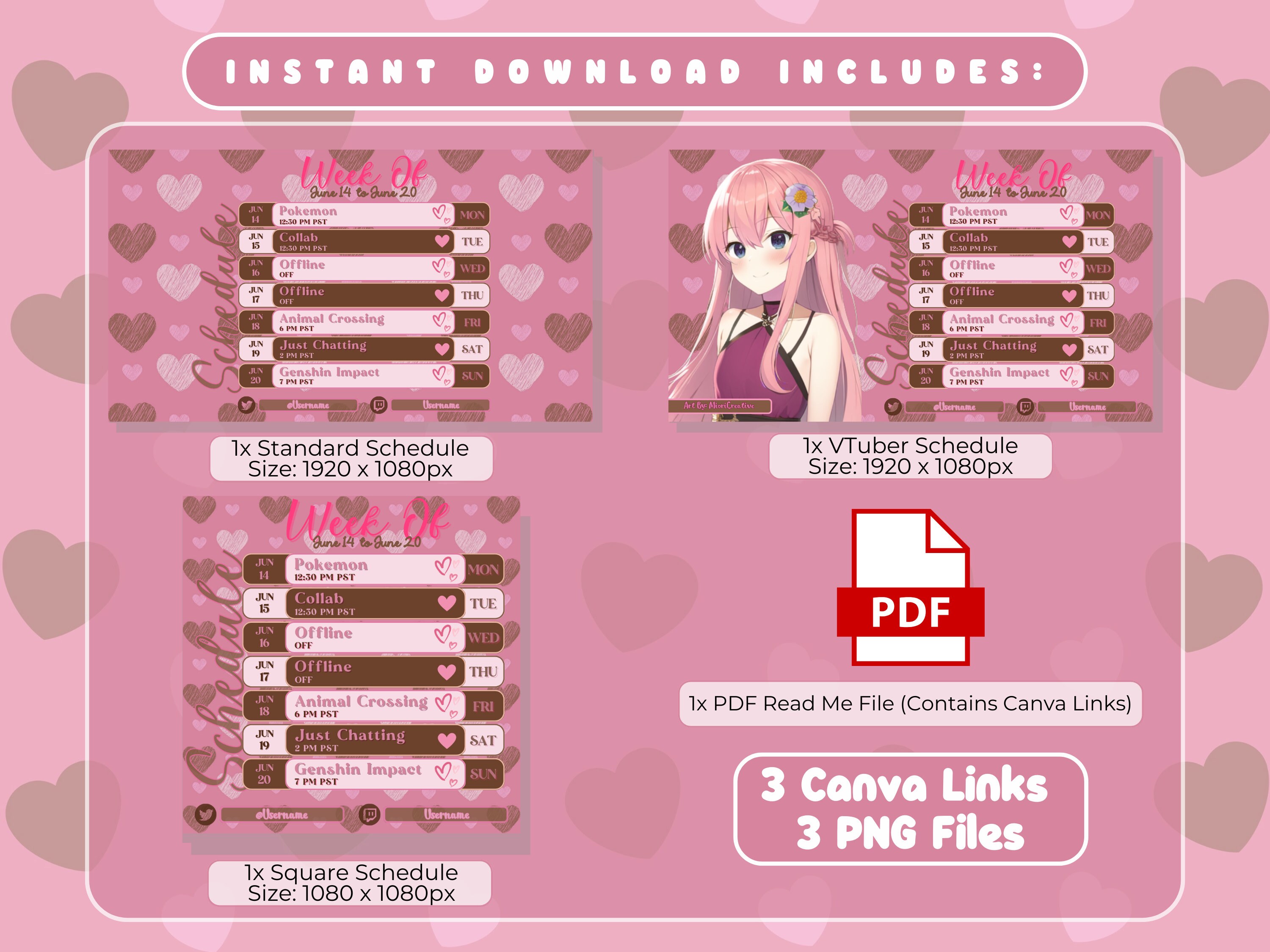 Pink Vtuber Schedule Template Cute Vtuber Stream Schedule - Etsy