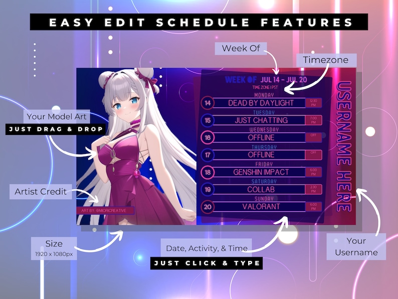 Cool Vtuber Schedule Template Twitch Stream Schedule Stream - Etsy