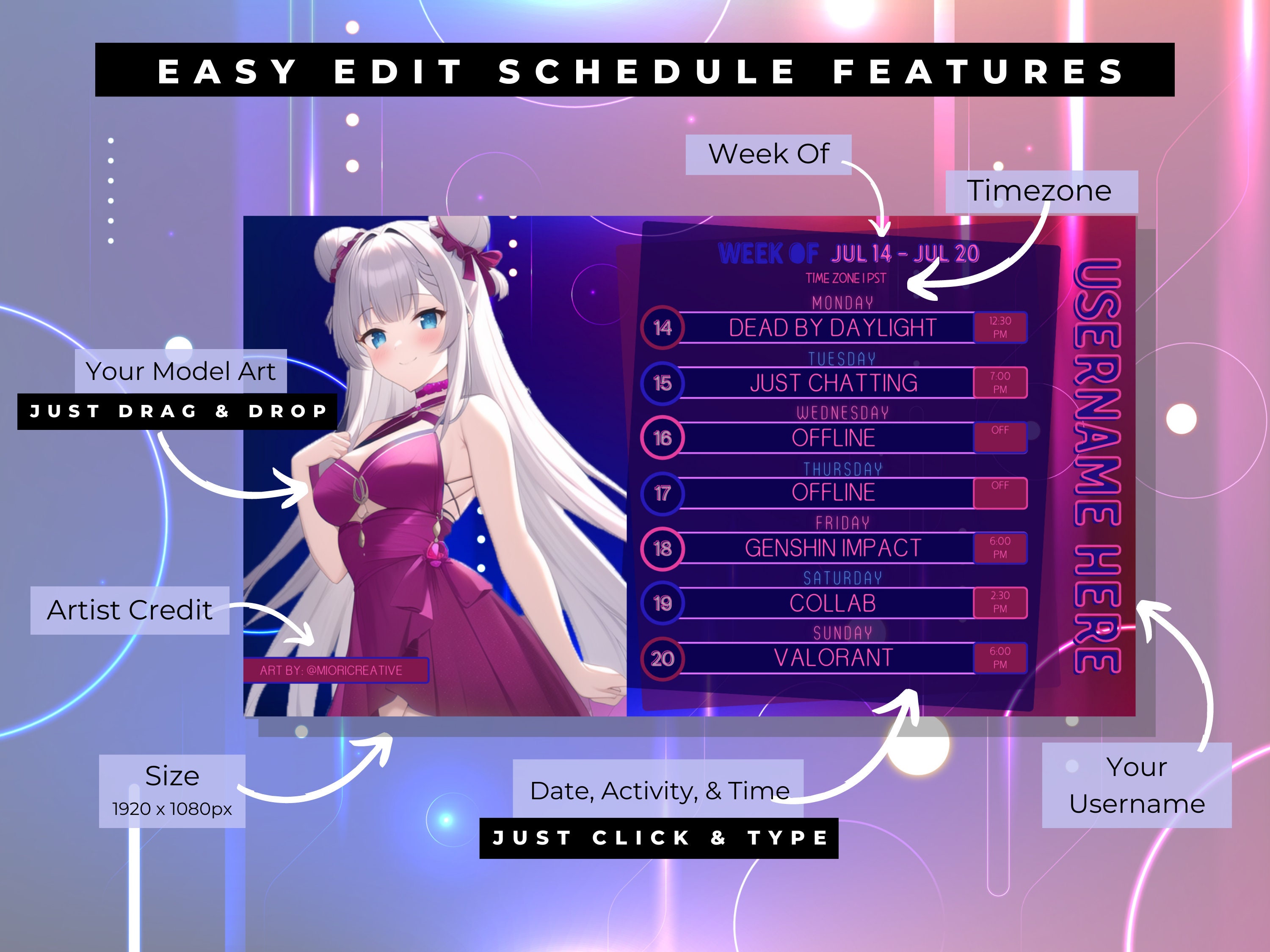 Cool Vtuber Schedule Template Twitch Stream Schedule Stream - Etsy