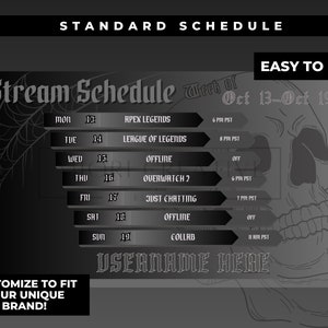 Goth Vtuber Schedule Template Dark Twitch Schedule Black Vtuber Stream ...