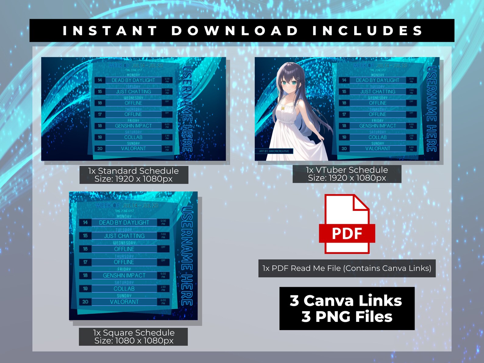 Blue Vtuber Assets Twitch Schedule Template Cyber Stream Schedule ...