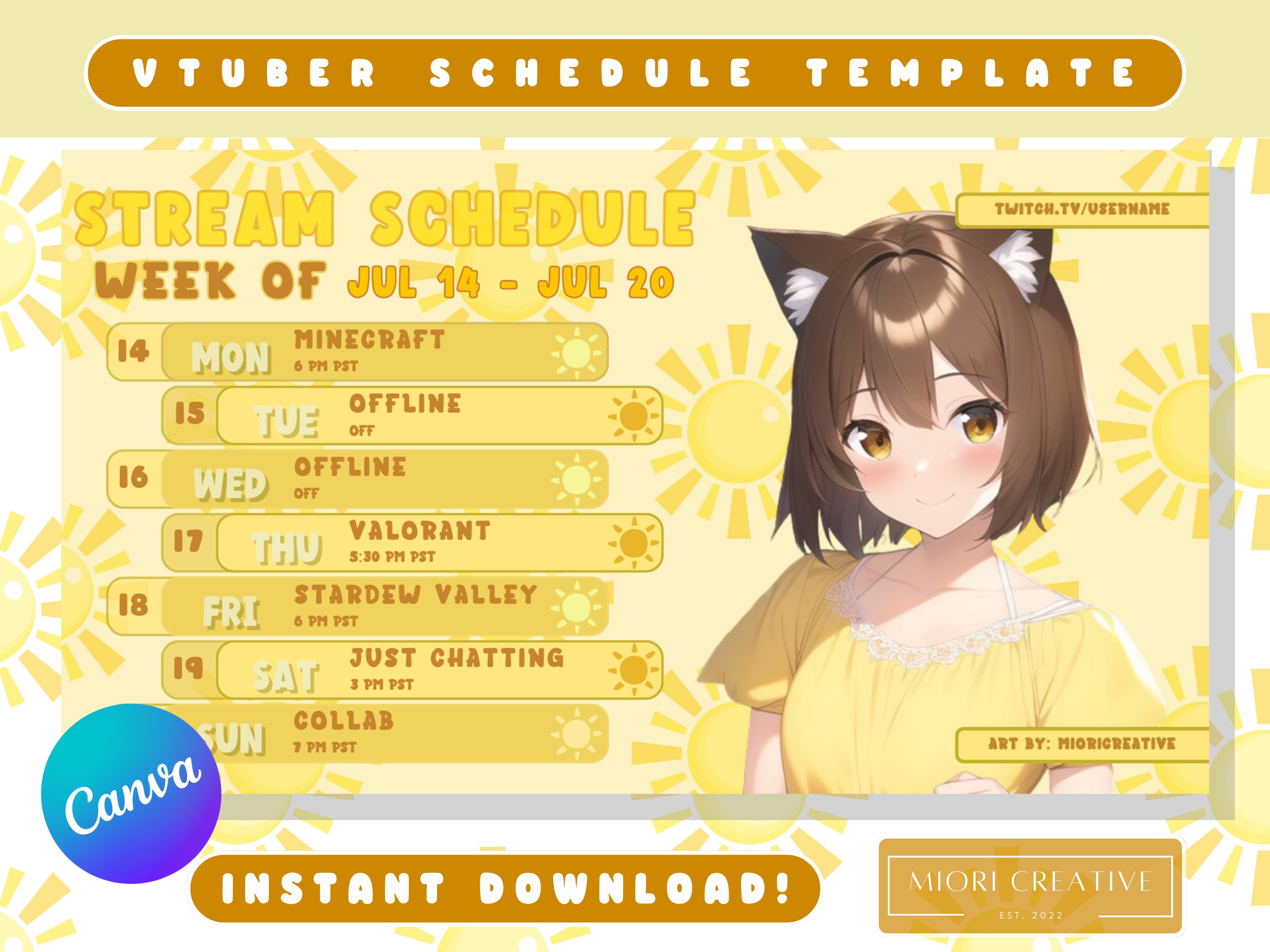 Summer Vtuber Asset Yellow Vtuber Schedule Twitch Stream Schedule ...