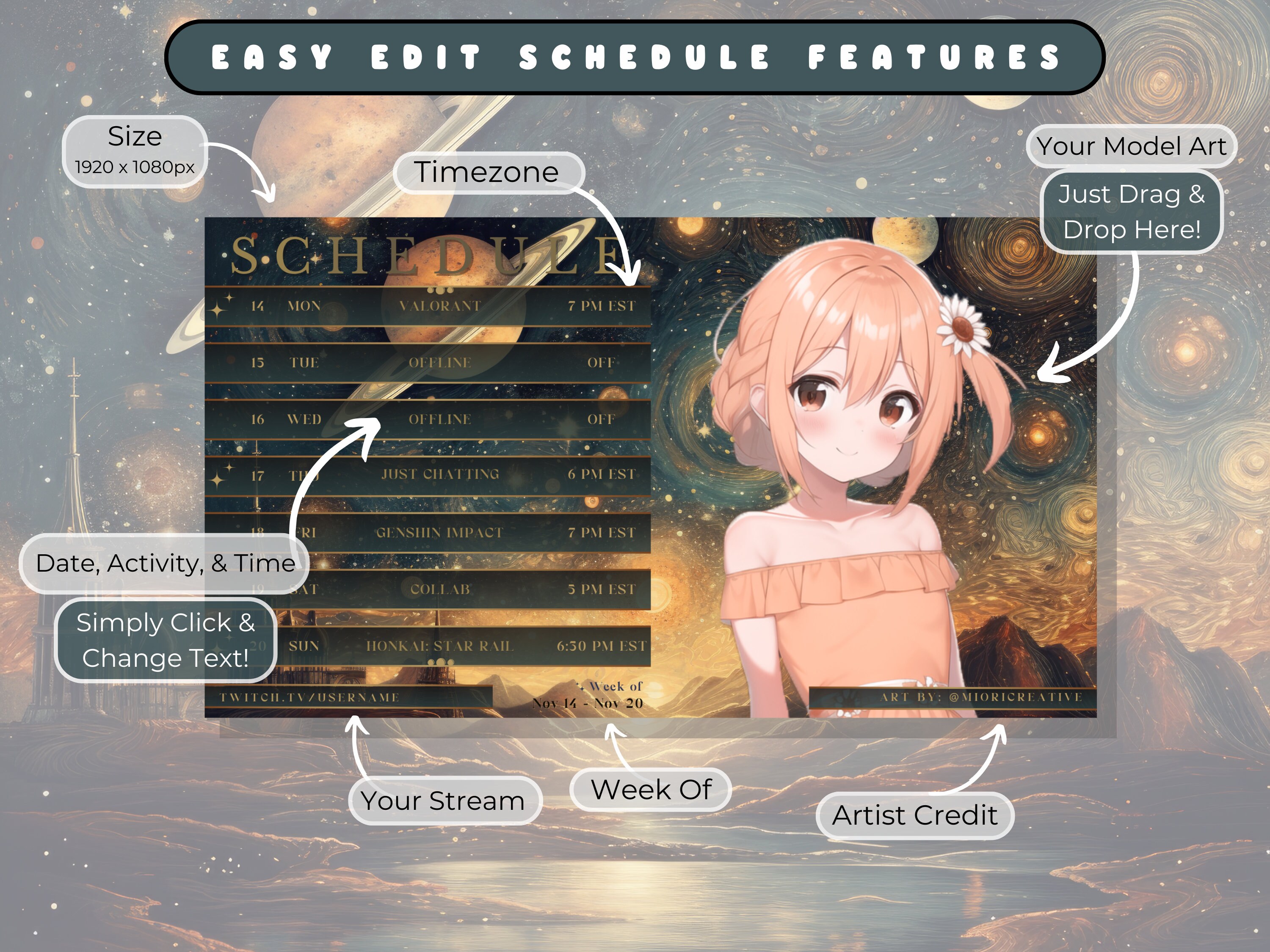 Space Vtuber Schedule Template Stars Twitch Assets Galactic - Etsy