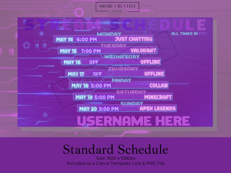Purple Vtuber Schedule Template Vtuber Stream Schedule Vtubers - Etsy