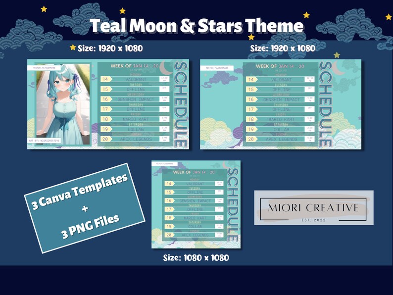 Cute Moon Vtuber Schedule Template Bundle Cloud Stream - Etsy