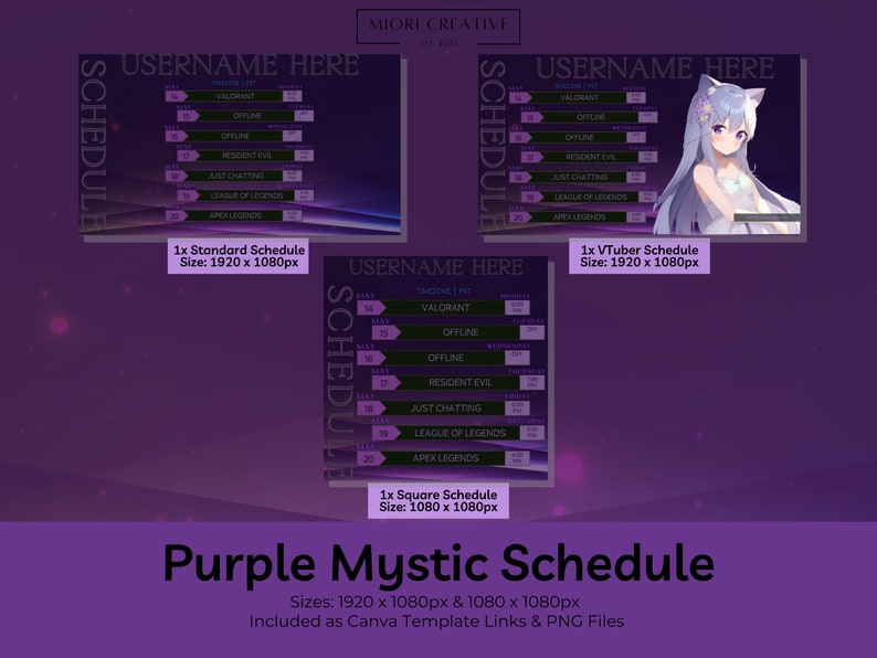 Dark Vtuber Schedule Template Bundle Vtubers Stream Schedule - Etsy