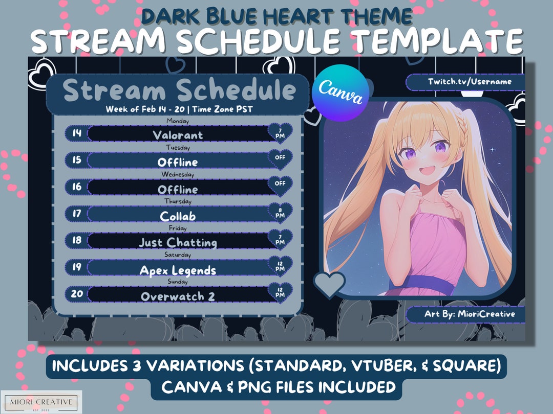 Blue Heart Vtuber Schedule Template, Valentines Day Vtuber Schedule ...