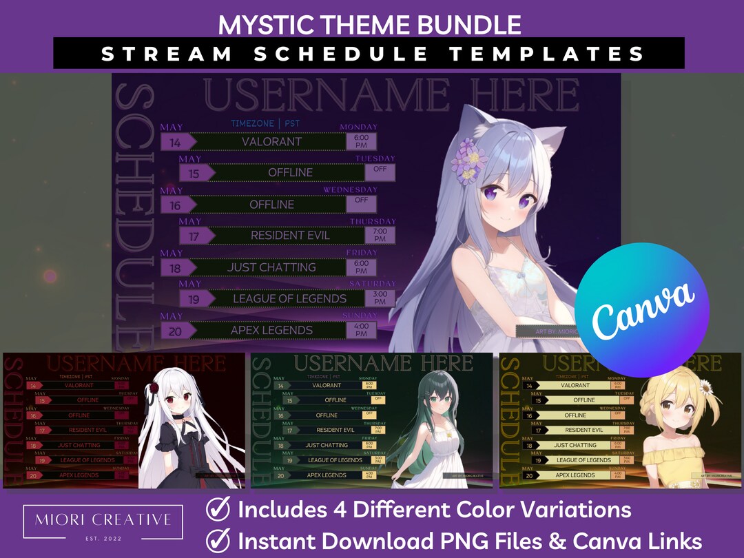 Dark Vtuber Schedule Template Bundle Vtubers Stream Schedule Package ...