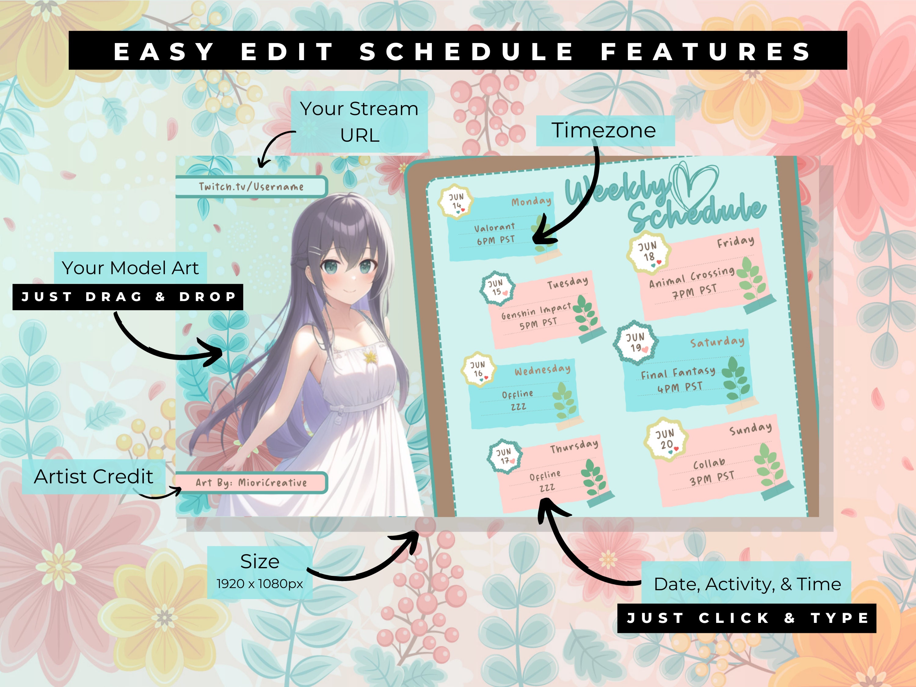 Spring Vtuber Stream Schedule Template Teal Vtuber Schedule - Etsy