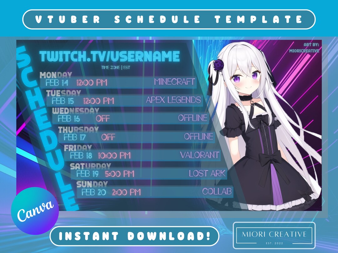 Neon Vtuber Schedule Template Vtuber Schedule Purple Twitch Schedule ...