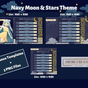 Cute Moon Vtuber Schedule Template Bundle Cloud Stream - Etsy